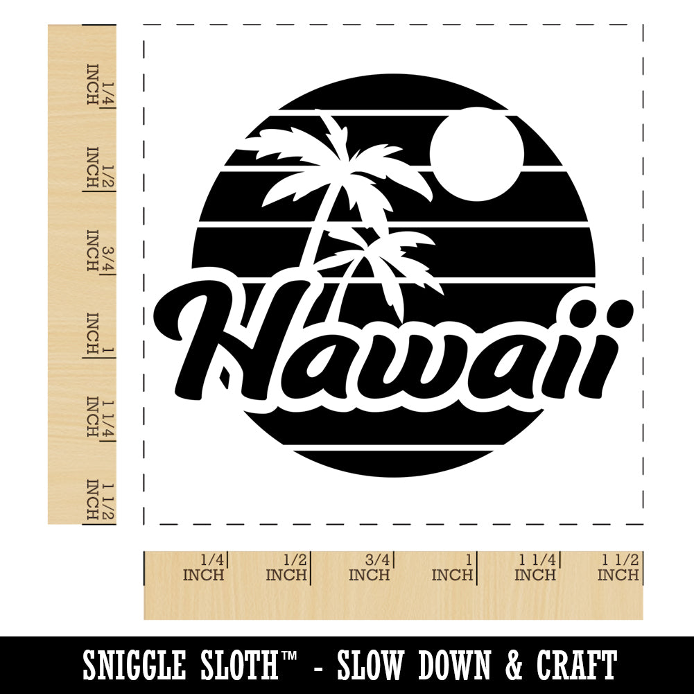 Hawaii Sunset Text with Palm Trees Self-Inking Rubber Stamp Ink Stamper ...