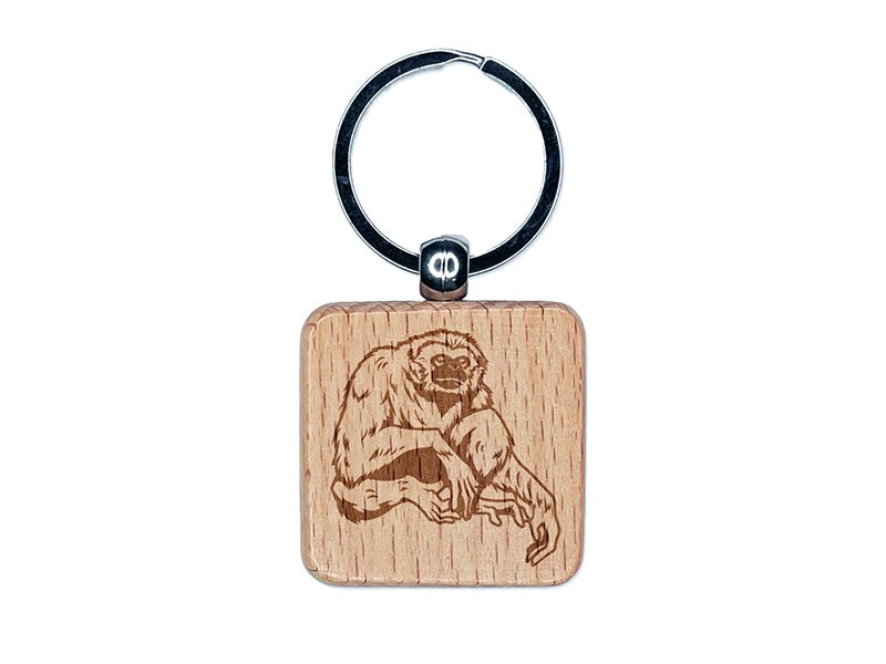 White Handed Gibbon Engraved Wood Square Keychain Tag Charm | Michaels