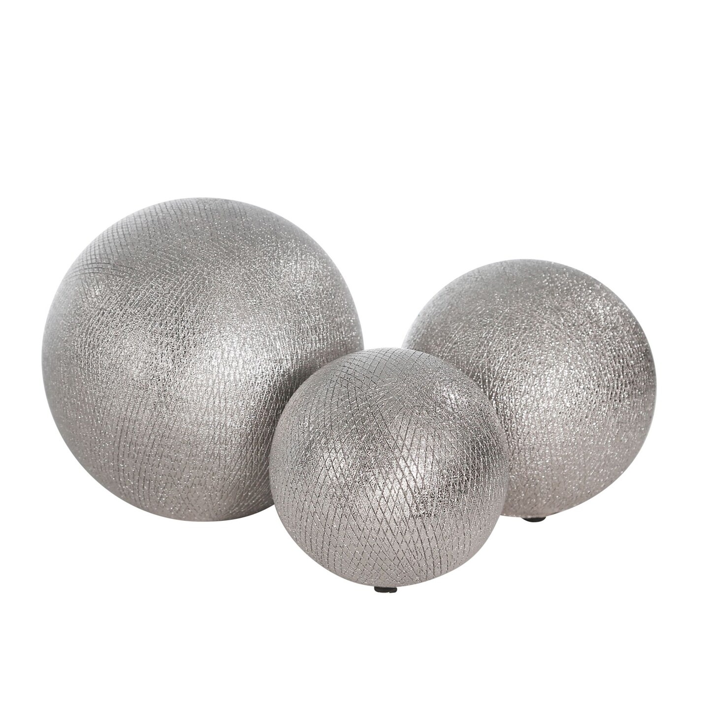 Kingston Living Textured Shiny Orbs Decorations - 6" - Silver - Set of ...