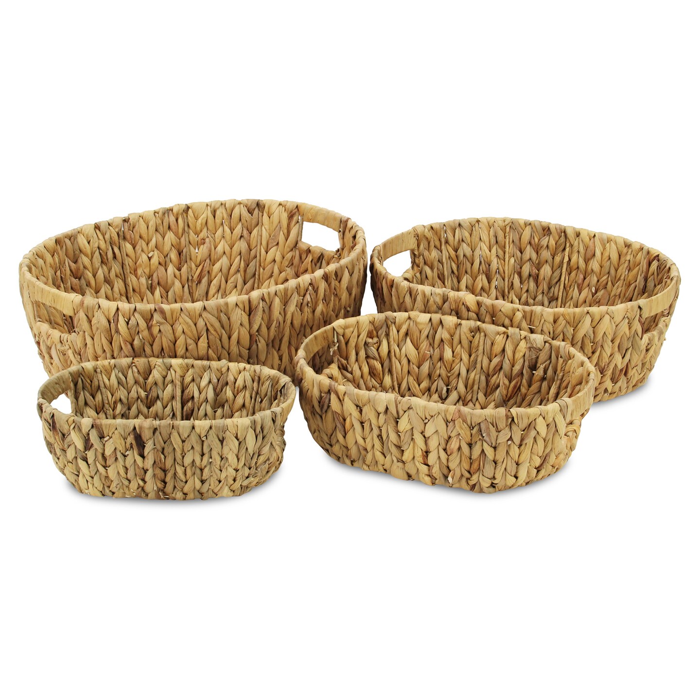 Contemporary Home Living Set of 4 Brown Water Hyacinth Oval Storage ...