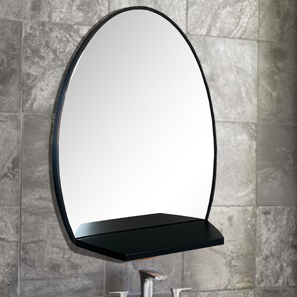 Bellaterra Home Oval Metal Frame Mirror with Shelf in Brushed Silver ...