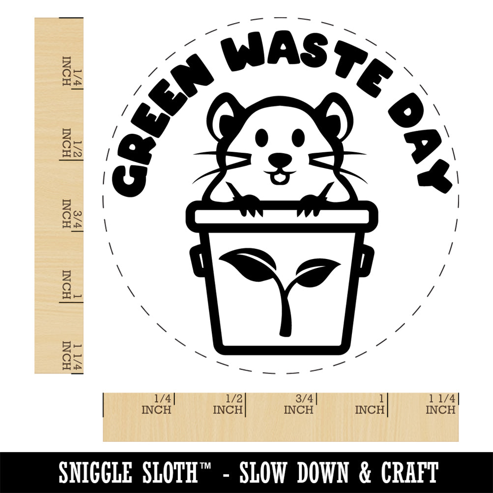 Green Waste Day Rat in Can Bin Rubber Stamp for Stamping Crafting ...