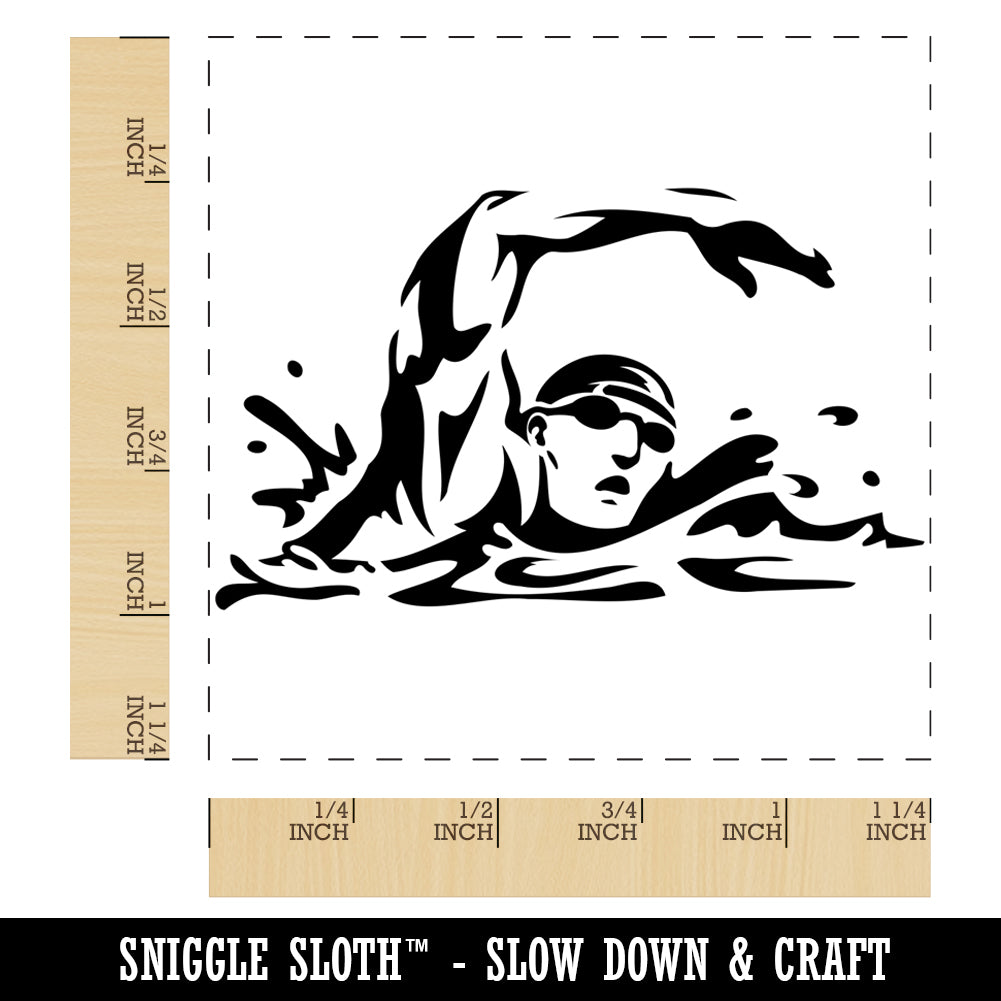 Swimmer Swimming Freestyle Taking Breath Square Rubber Stamp for ...