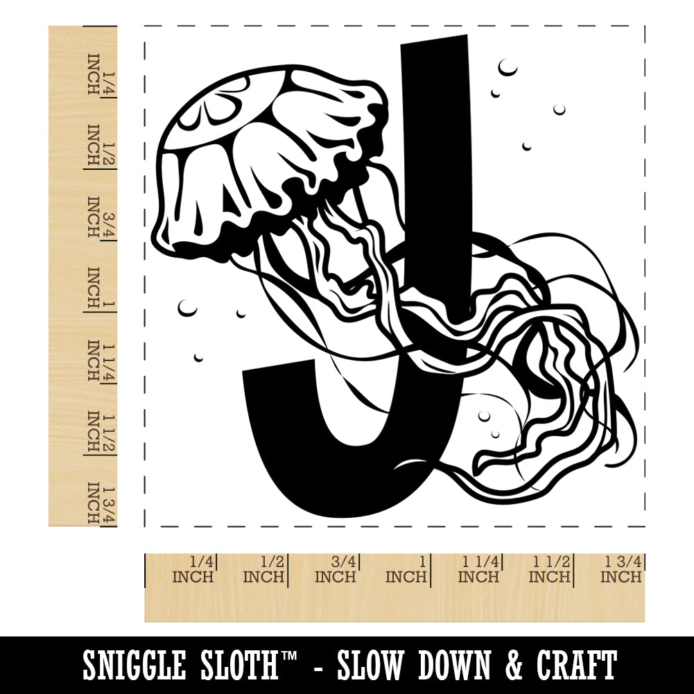 Animal Alphabet Letter J for Jellyfish Square Rubber Stamp for Stamping ...