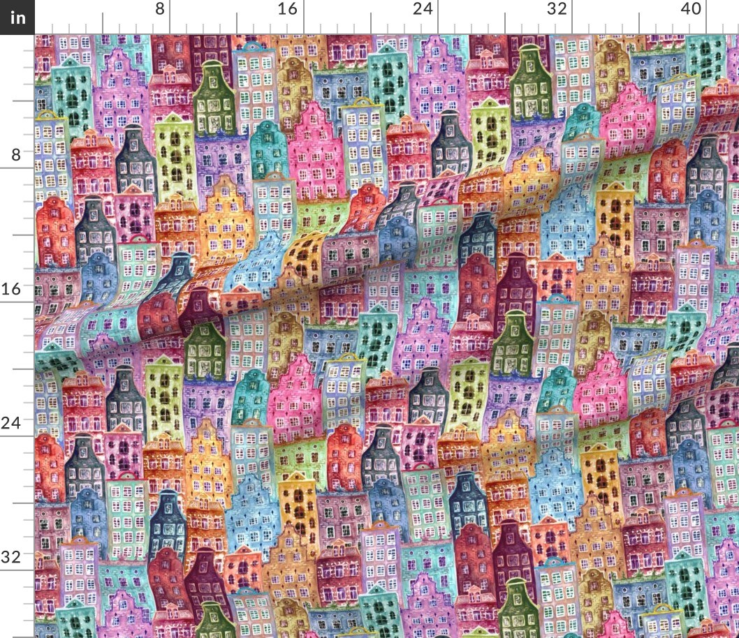 Petal Signature Cotton by the Yard or Fat Quarter Watercolor City Town ...