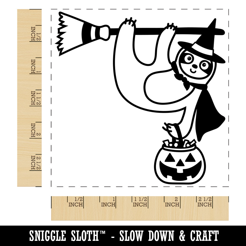 Halloween Sloth Witch and Broom Square Rubber Stamp for Stamping ...
