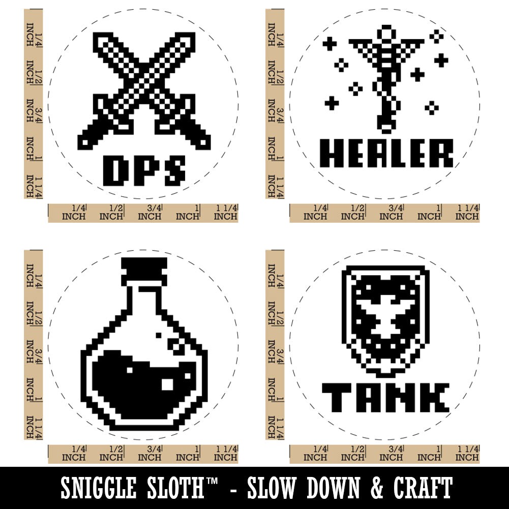 RPG Character Roles Tank Healer DPS and a Potion Rubber Stamp Set for ...