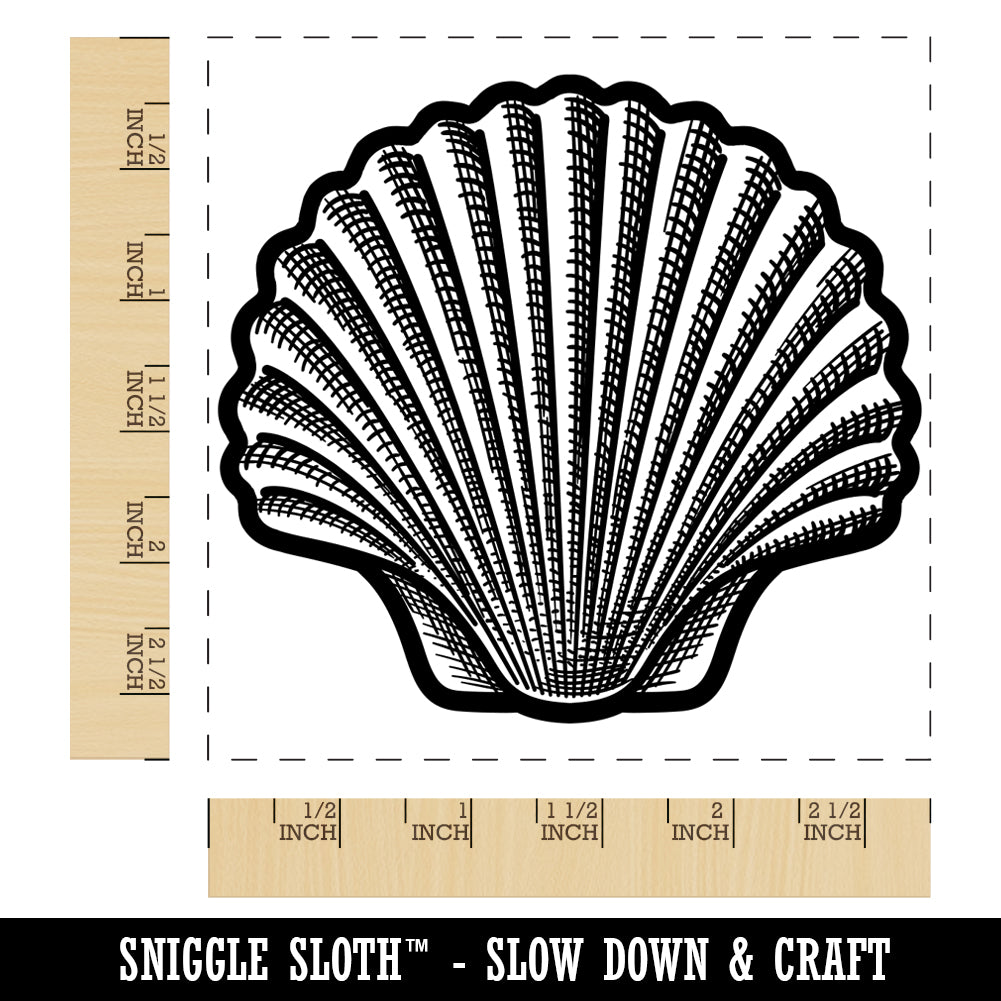 Scallop Seashell Hashmark Shaded Beach Shell Square Rubber Stamp for ...