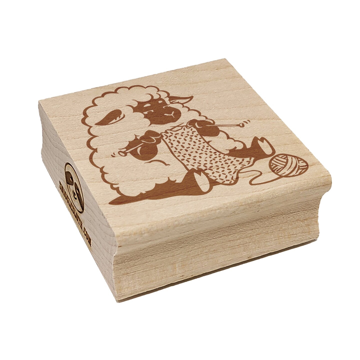 Cute Sheep Knitting with Wool Yarn Square Rubber Stamp for Stamping ...