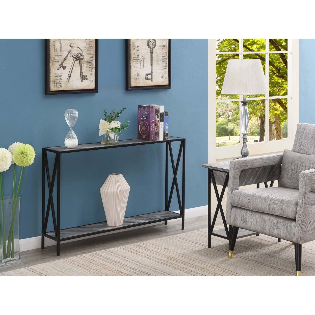 Convenience Concepts Tucson Console Table, Gray Marble and Black | Michaels