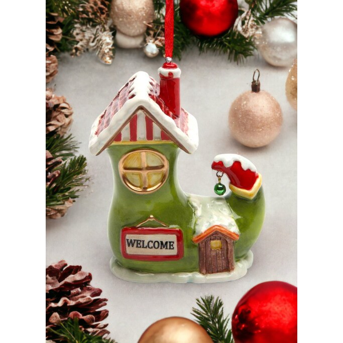 kevinsgiftshoppe Ceramic Santas Village Shoe House Ornament, Home Dcor ...