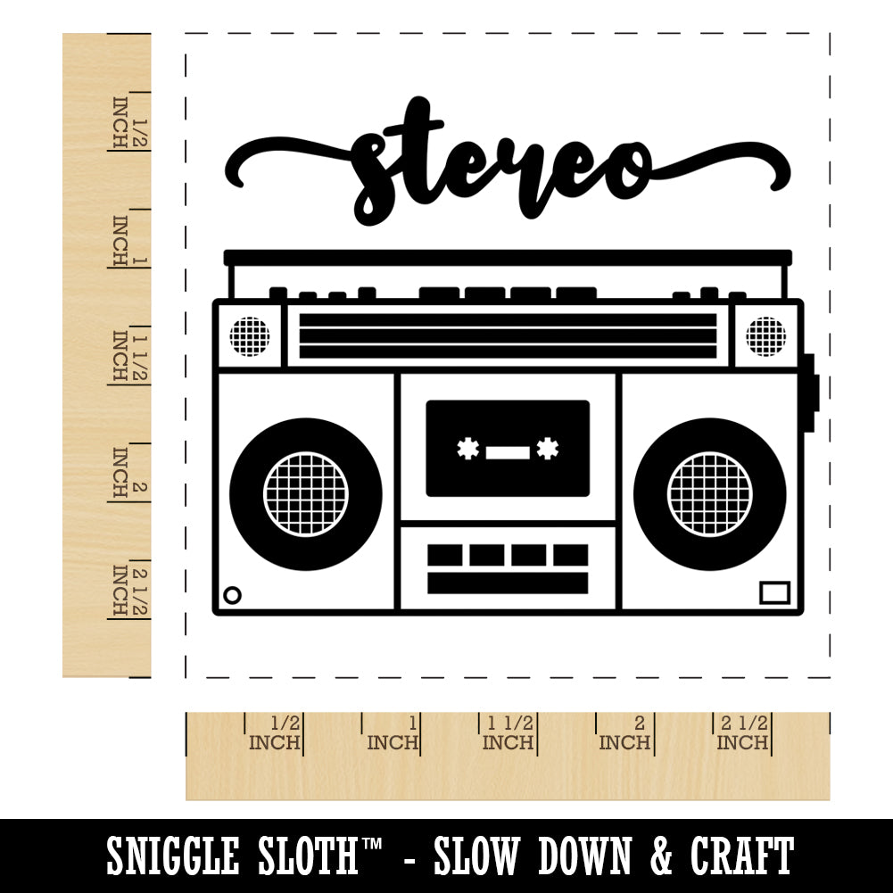 Retro Radio Stereo Cassette Player Boombox Square Rubber Stamp for ...