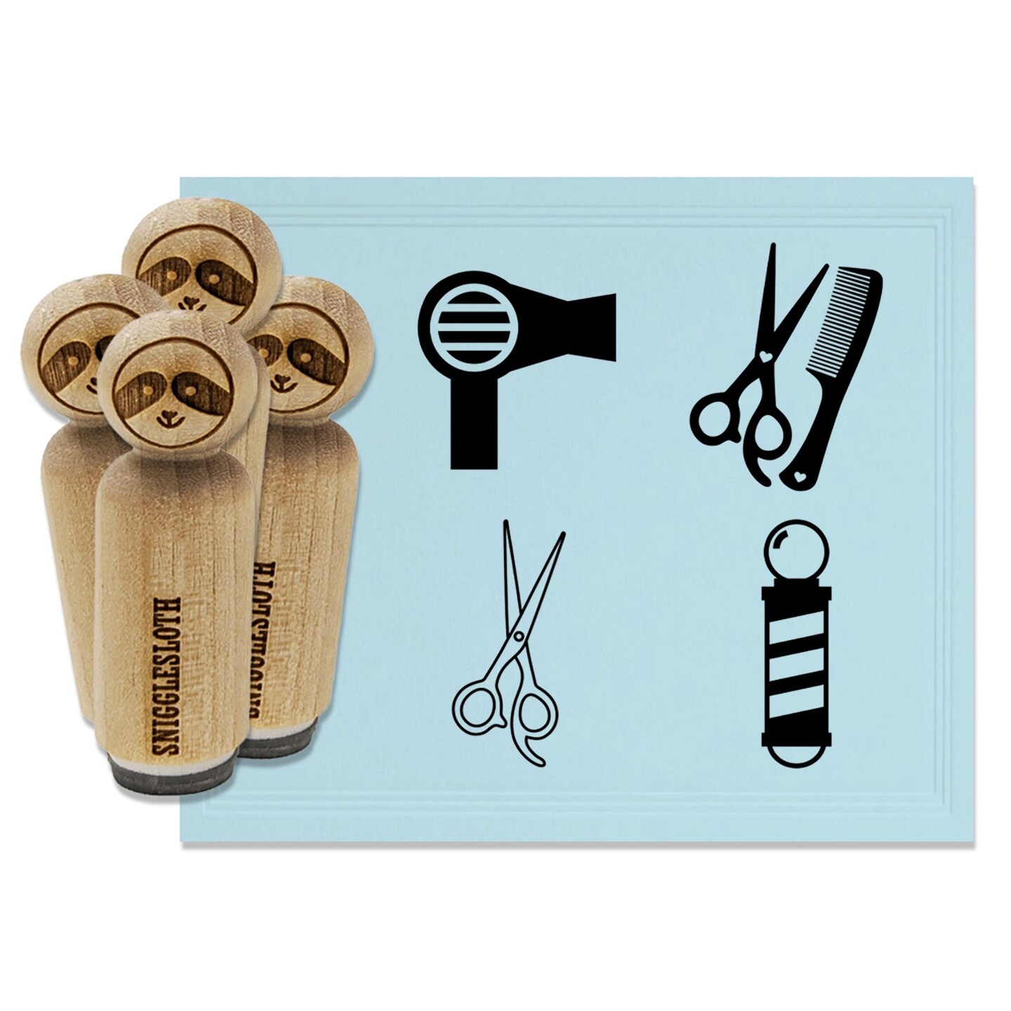 Barber Hair Cutting Stylist Scissors Dryer Rubber Stamp Set for ...