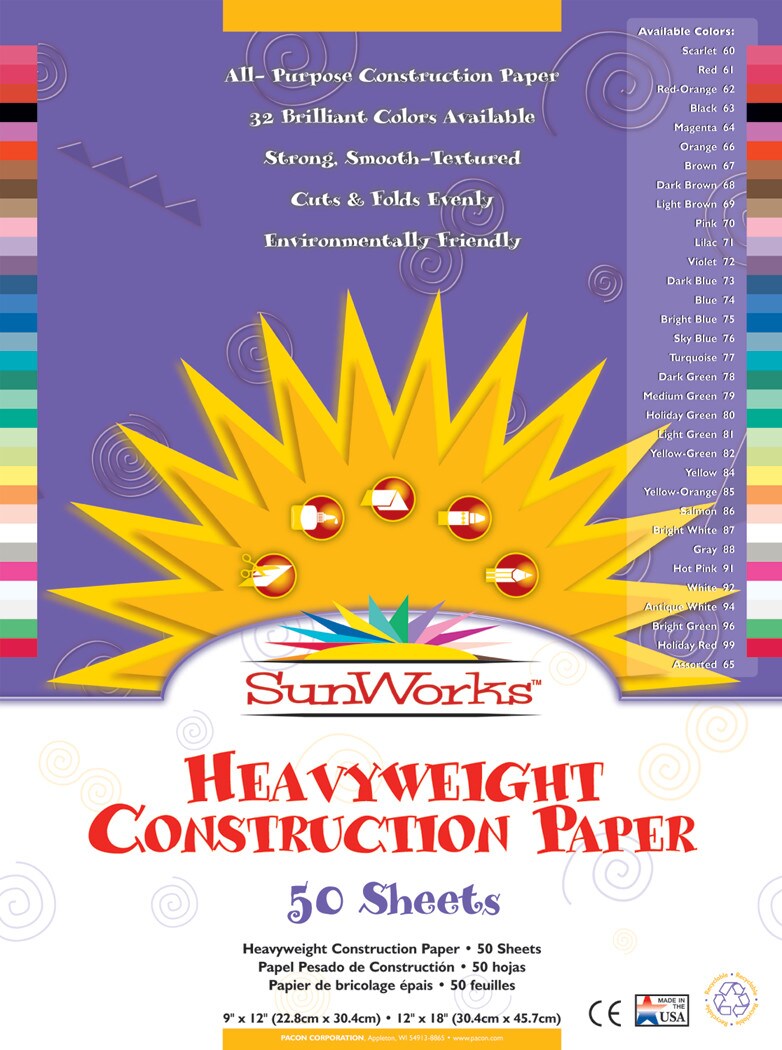 Pacon - SunWorks Construction Paper - 12" x 18" - Assorted Colors ...