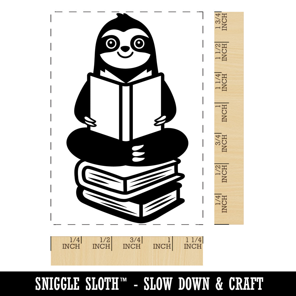 Sloth Reading on Book Stack Rectangle Rubber Stamp for Stamping ...
