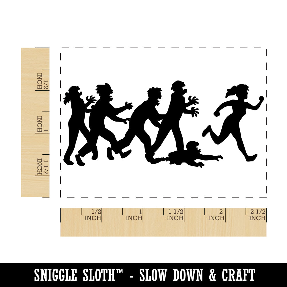 Undead Zombies Monsters Chasing Woman Rectangle Rubber Stamp for ...