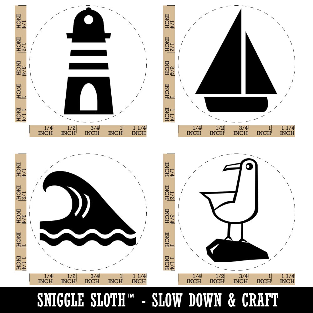Seashore Ocean Surf Wave Lighthouse Seagull Sail Boat Rubber Stamp Set ...