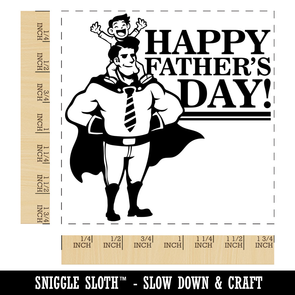 Happy Father's Day Superhero Dad with Cape and Tie Square Rubber Stamp ...