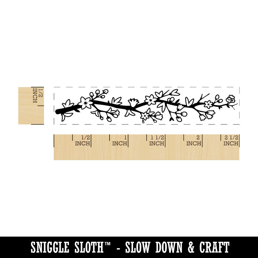 Tree Branch with Flowers Leaves and Buds Rectangle Rubber Stamp for ...