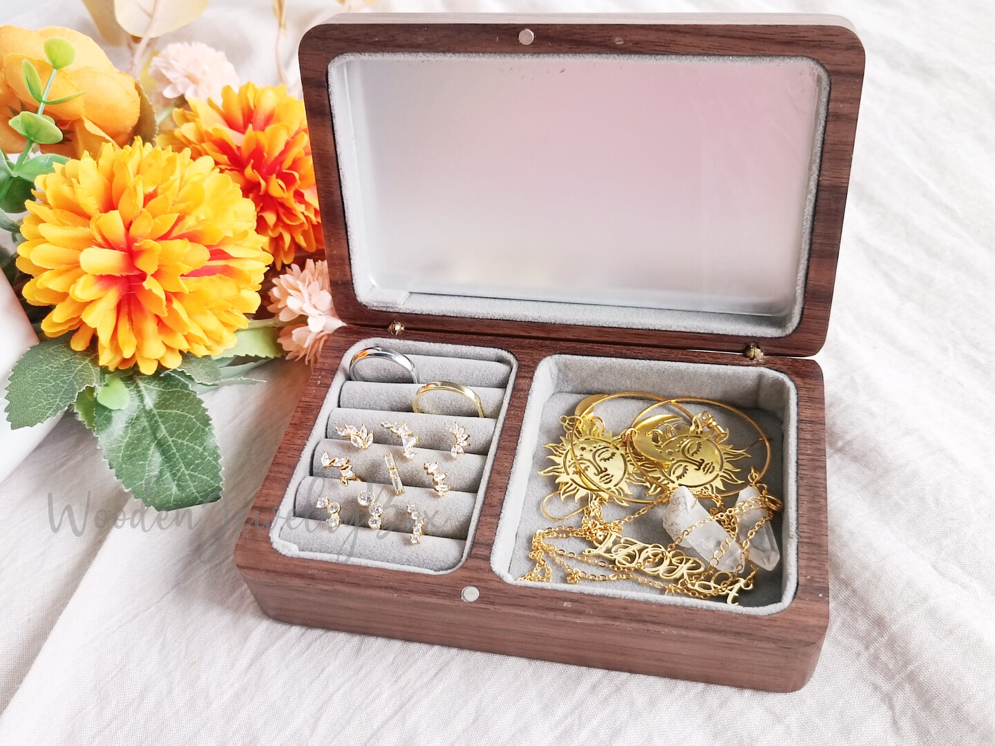 Portable Travel Jewelry Box, Custom Birthflower Jewelry Box, Bridal ...