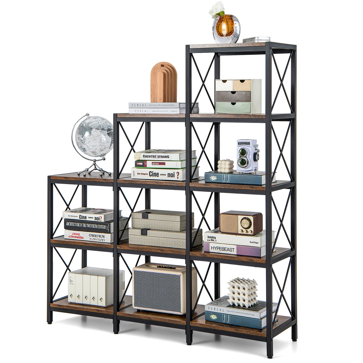 5-Tier Bookshelf 9 Cubes Bookcase 12 Shelves Storage Display Organizer ...