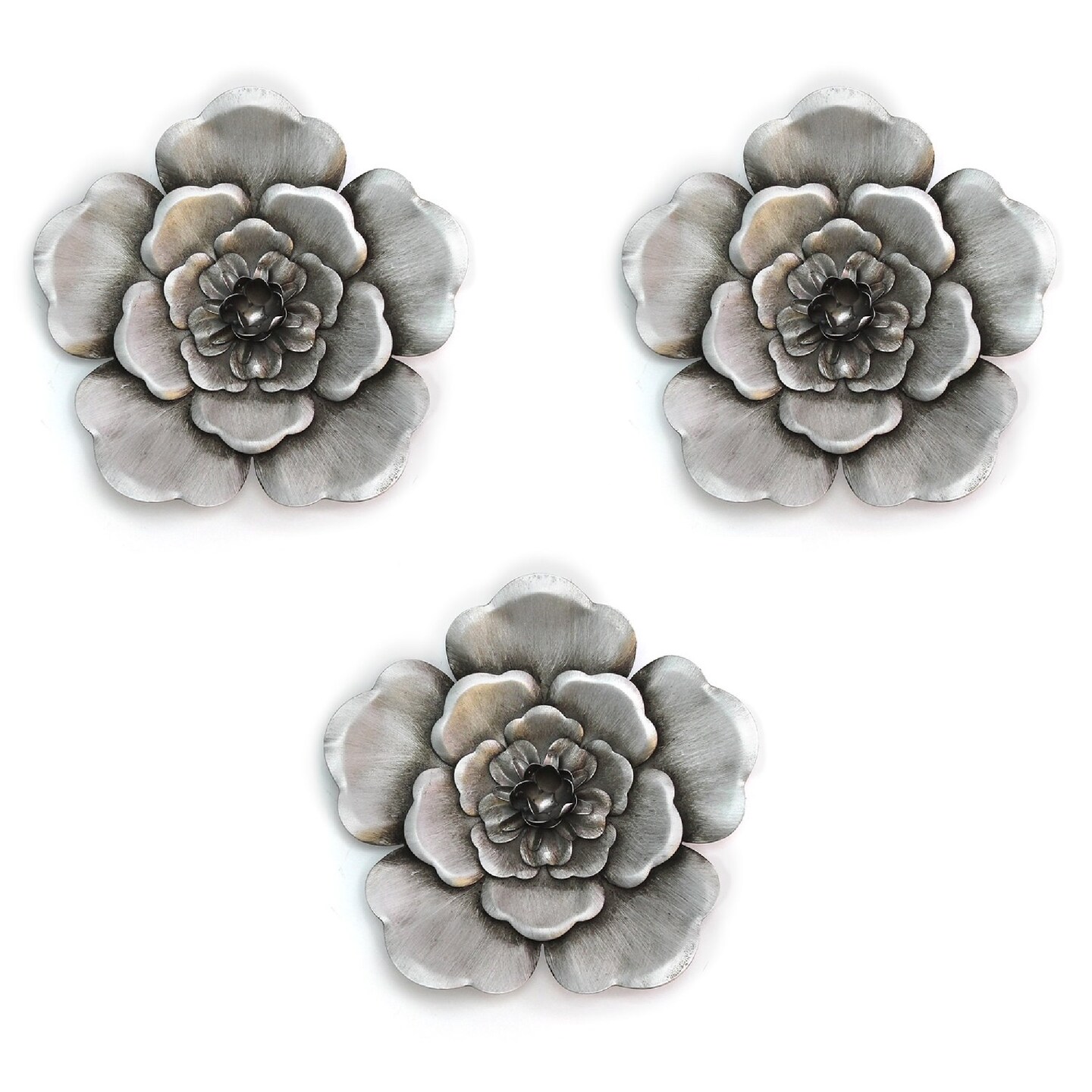 Contemporary Home Living Set of 3 Silver Solid Metal Floral Wall ...