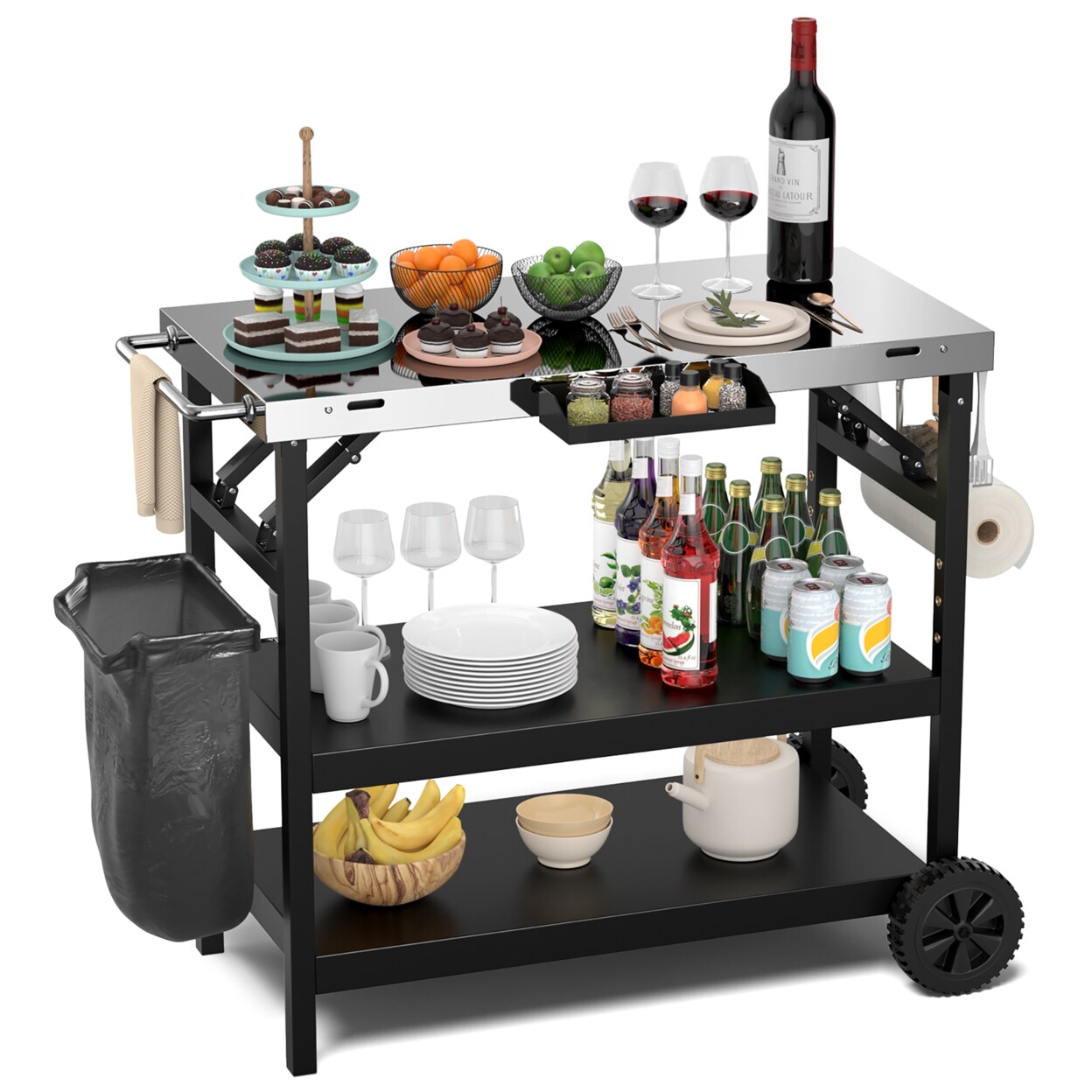 3-Shelf Movable Grill Cart Table Home And Outdoor Multifunctional ...