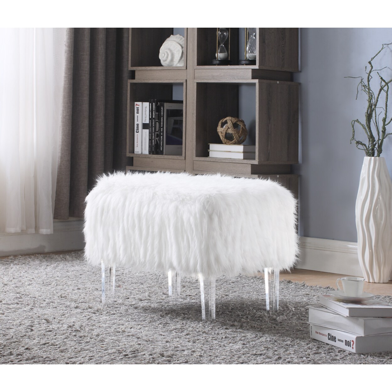Iconic Home Gabriel Modern Contemporary Faux faux Acrylic Leg Ottoman ...