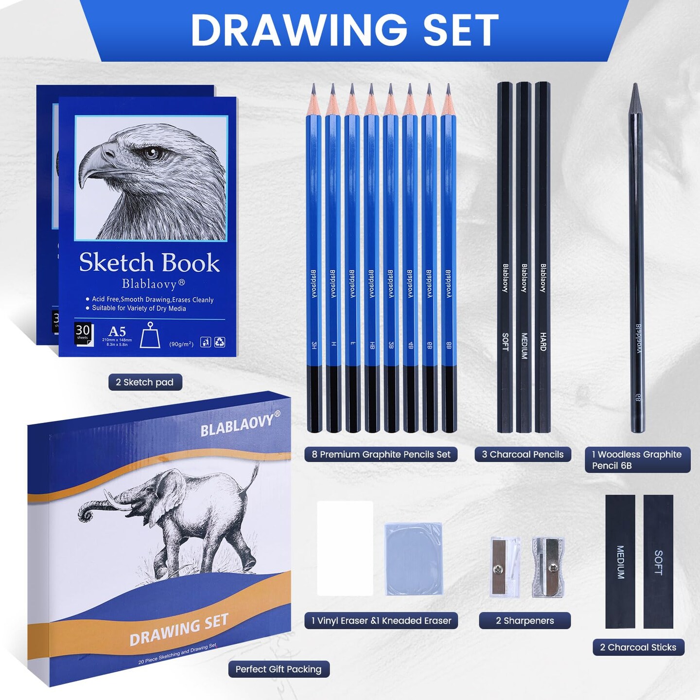 Drawing Kit with 2 Sketch Book, Sketching Pencils, Graphite Pencils ...