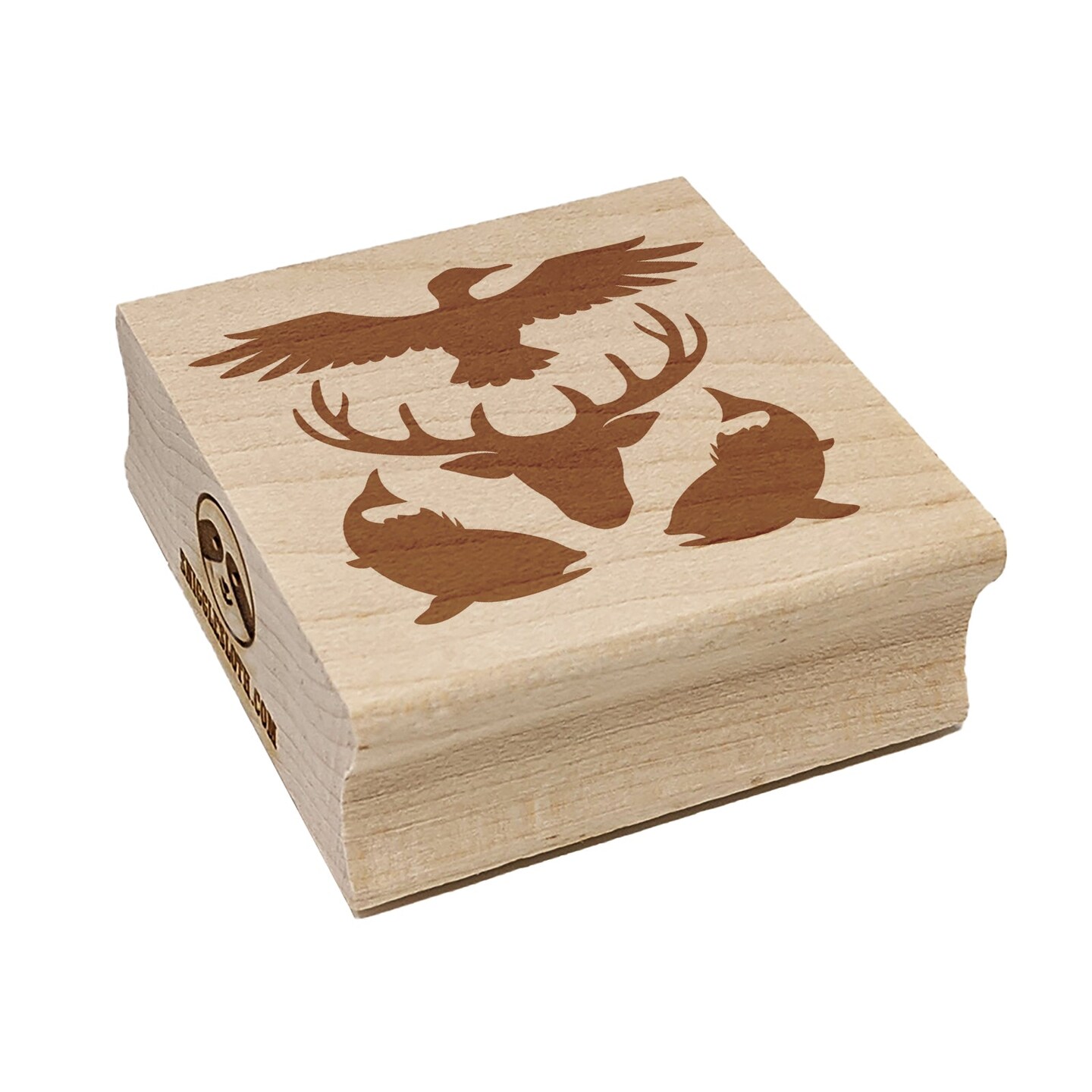 Hunter Deer Fish Duck Hunting Fishing Square Rubber Stamp for Stamping ...