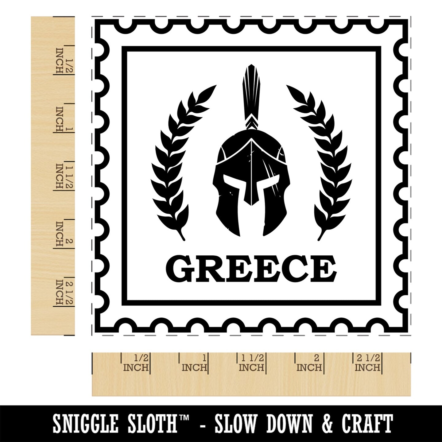Greece Travel Ancient Greek Spartan Helmet Square Rubber Stamp for ...