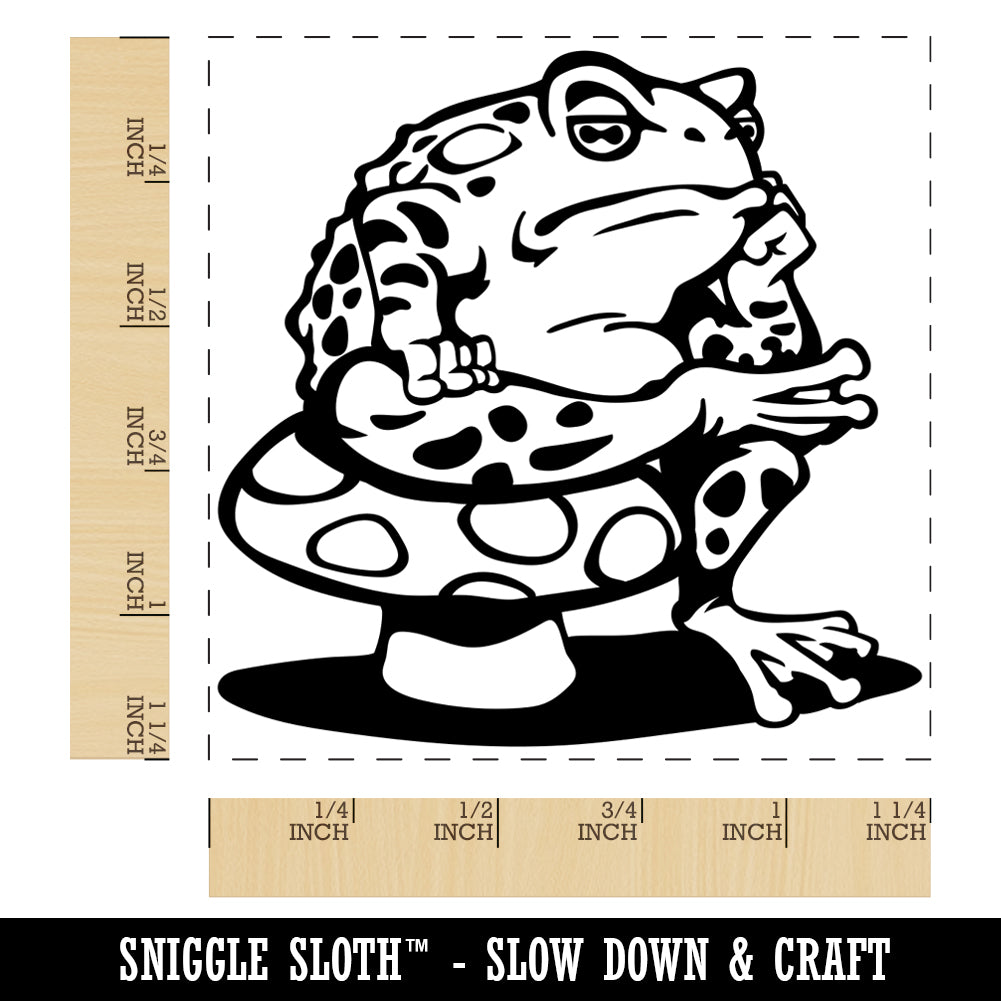 Bored Toad Frog on Toadstool Mushroom Square Rubber Stamp for Stamping ...
