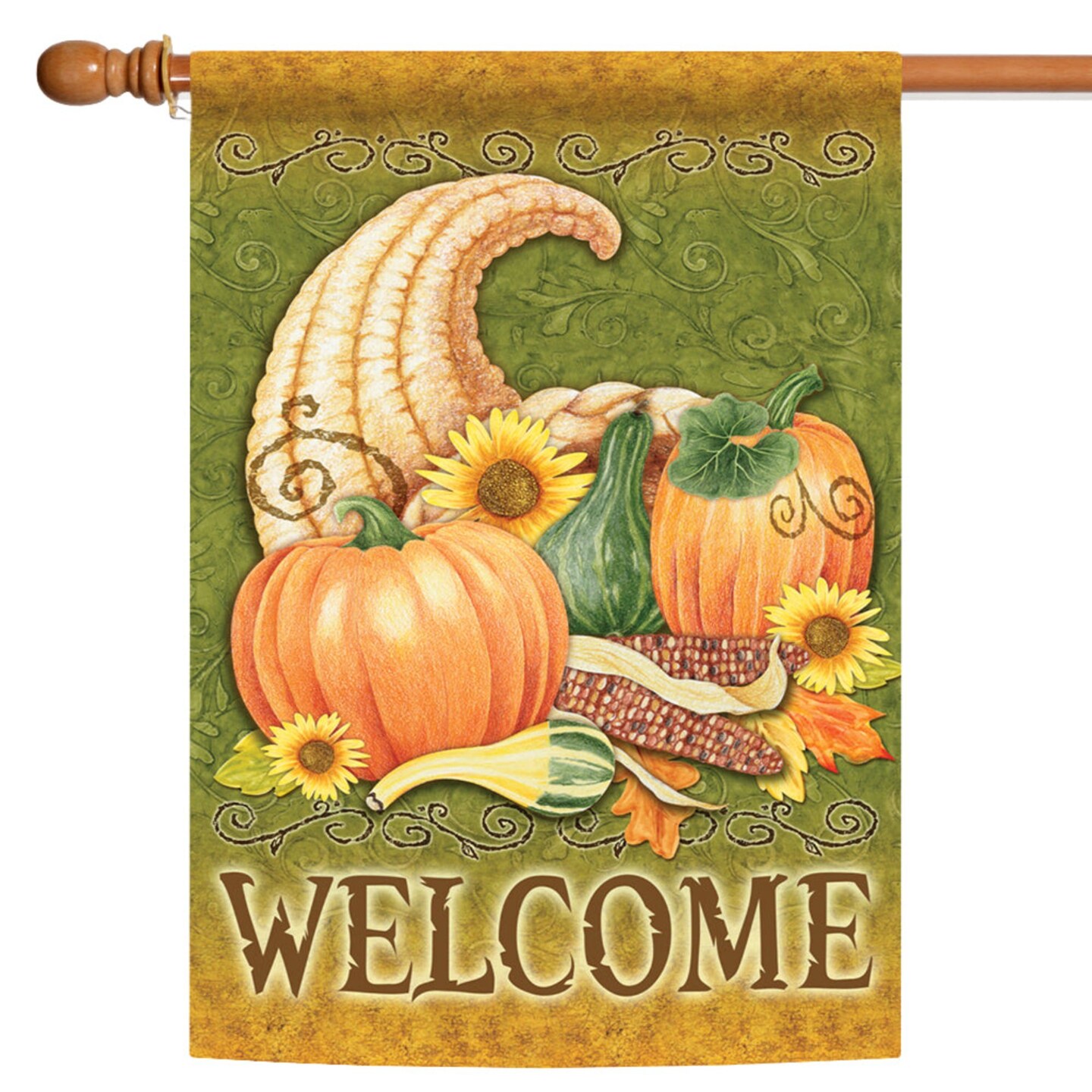 Toland Home Garden Green and Orange Pumpkin Cornucopia Outdoor House ...