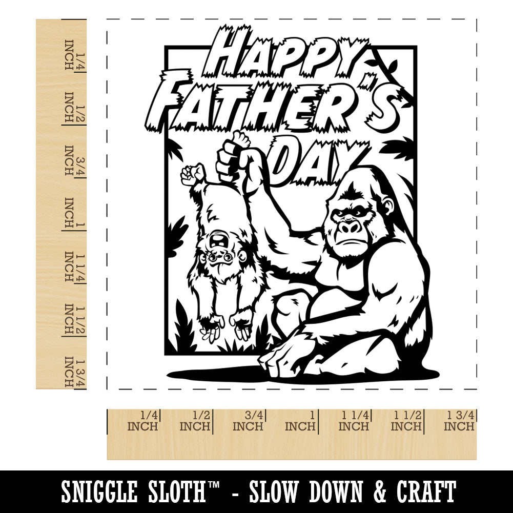 Happy Father's Day Silverback Gorilla Ape Dad Square Rubber Stamp for ...
