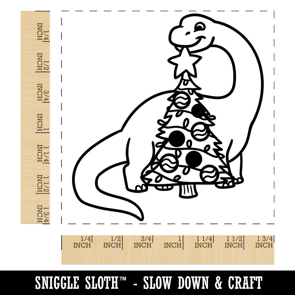 Brontosaurus Putting Star on Christmas Tree Dinosaur Square Rubber ...