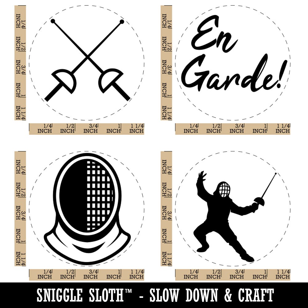 Fencing Fencer En Garde Foils Swords Helmet Rubber Stamp Set for ...
