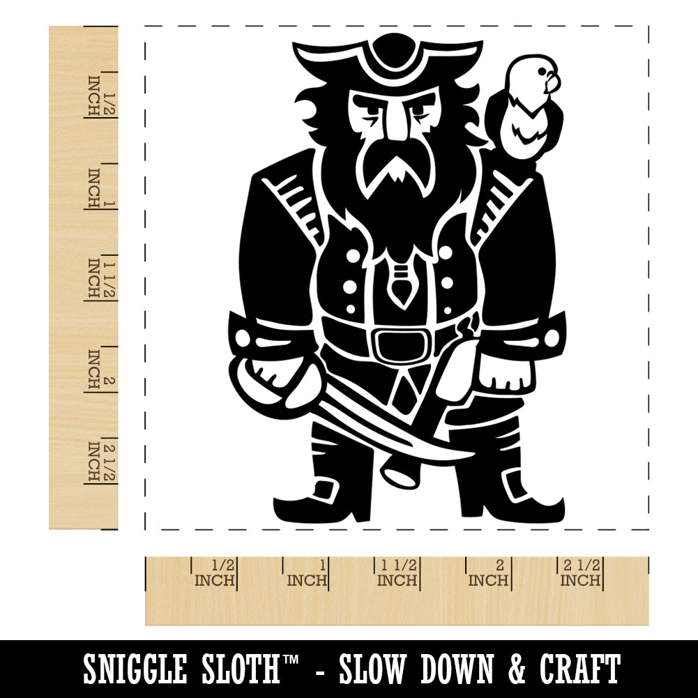 Grumpy Pirate with Weapons and Parrot Square Rubber Stamp for Stamping ...