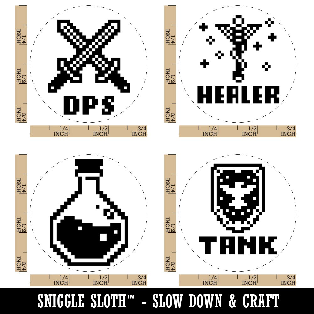 RPG Character Roles Tank Healer DPS and a Potion Rubber Stamp Set for ...