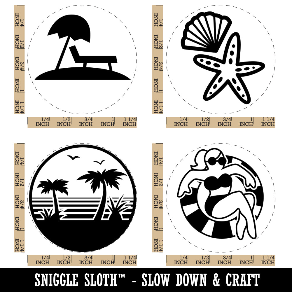 Tropical Beach Palm Trees Lounge Chair Starfish Rubber Stamp Set for ...