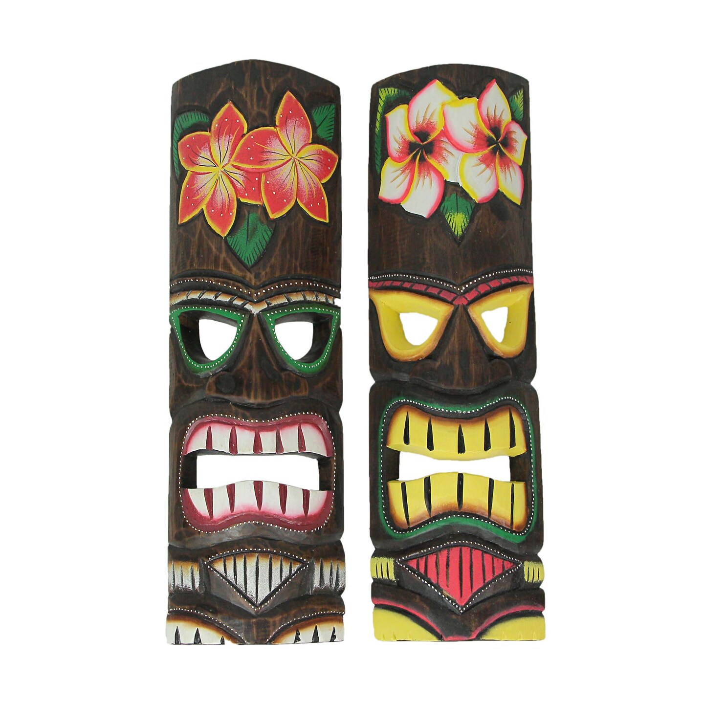 Set o/2 Hand Crafted Wooden Plumeria Flower Tropical Tiki Wall Masks 19 ...