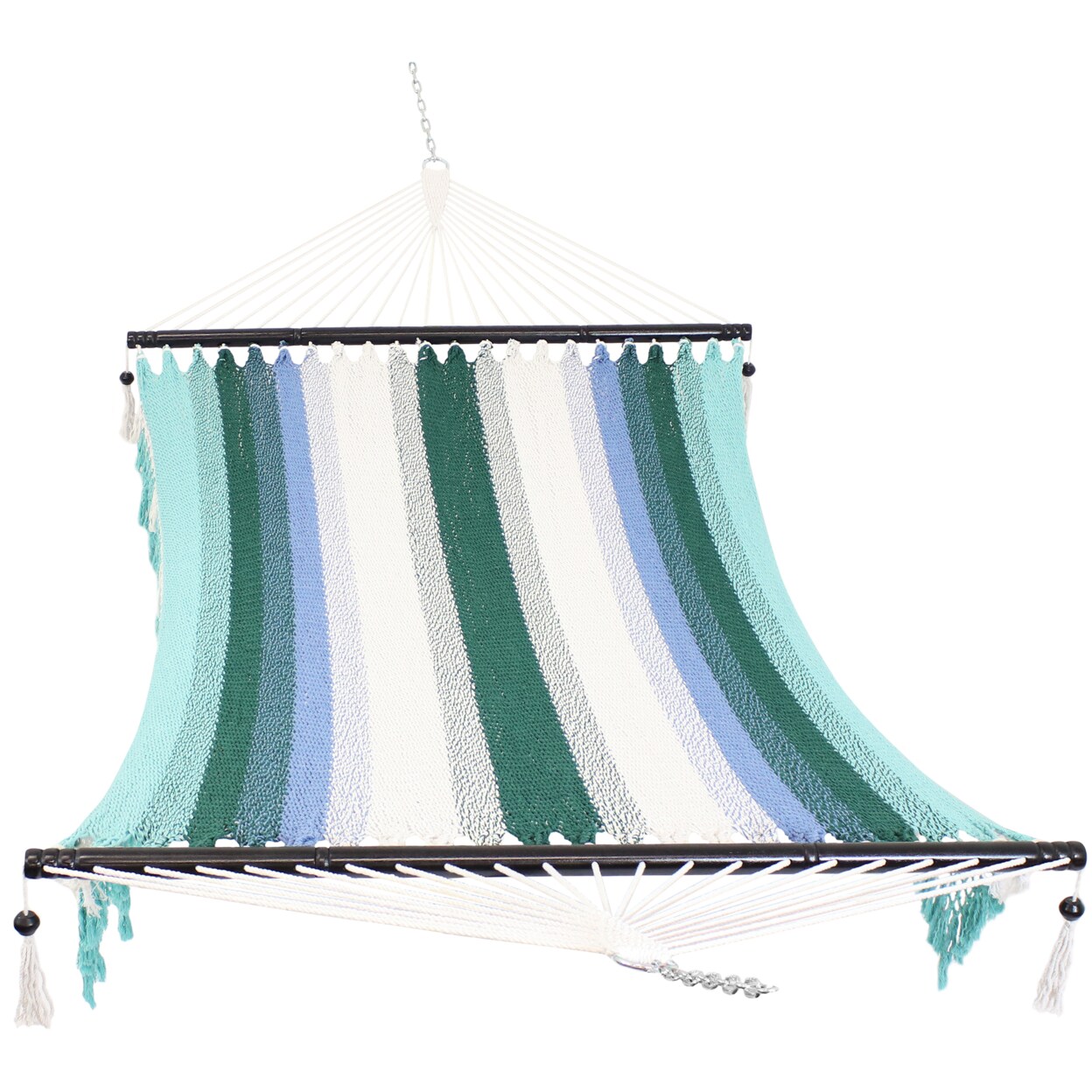 Sunnydaze Large Woven Hammock with Spreader Bar and Fringe - Lagoon ...