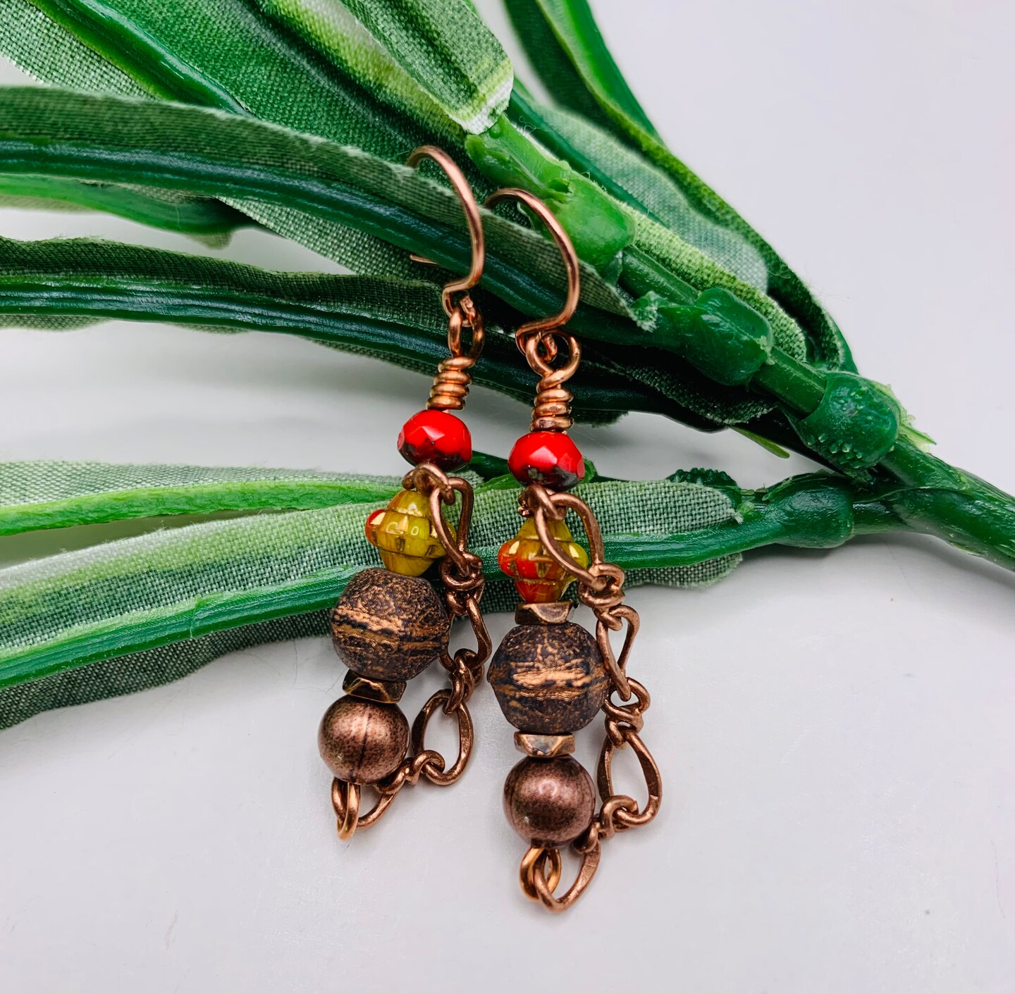 Charcoal Copper Washed with Copper Chain Earrings, English Cut Charcoal ...