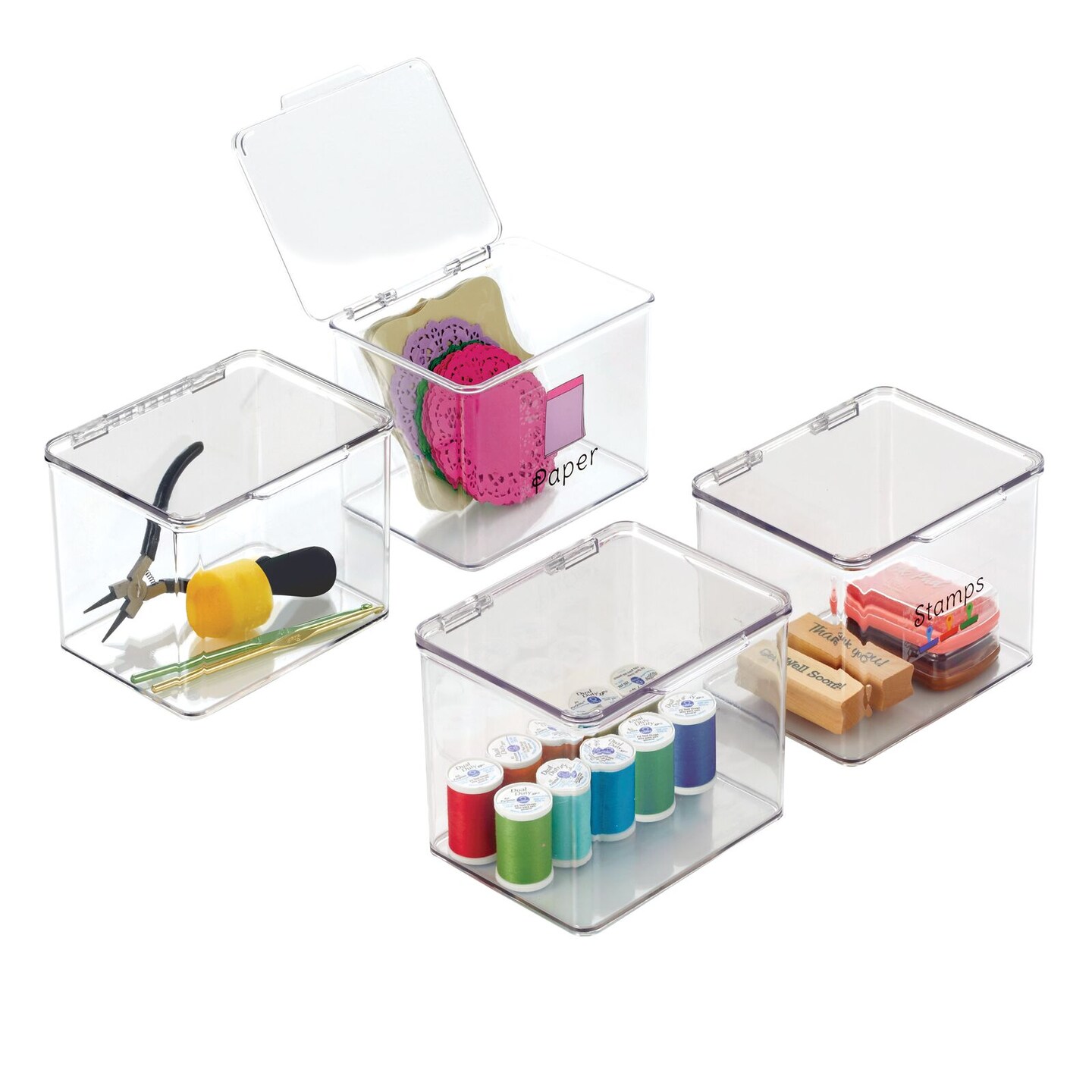 mDesign Stackable Plastic Craft, Sewing Storage Box, 4 Pack + 32 Labels ...