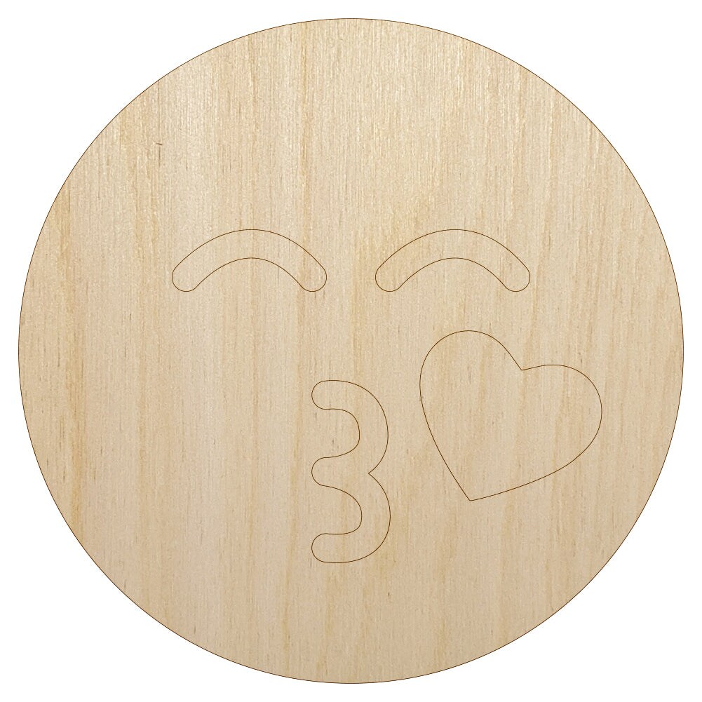 Kiss Face Heart Love Emoticon Unfinished Wood Shape Piece Cutout for ...