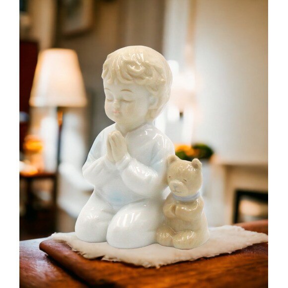 Ceramic Praying Boy Figurine 2 3/8" Religious Décor Baptism Gift Church ...