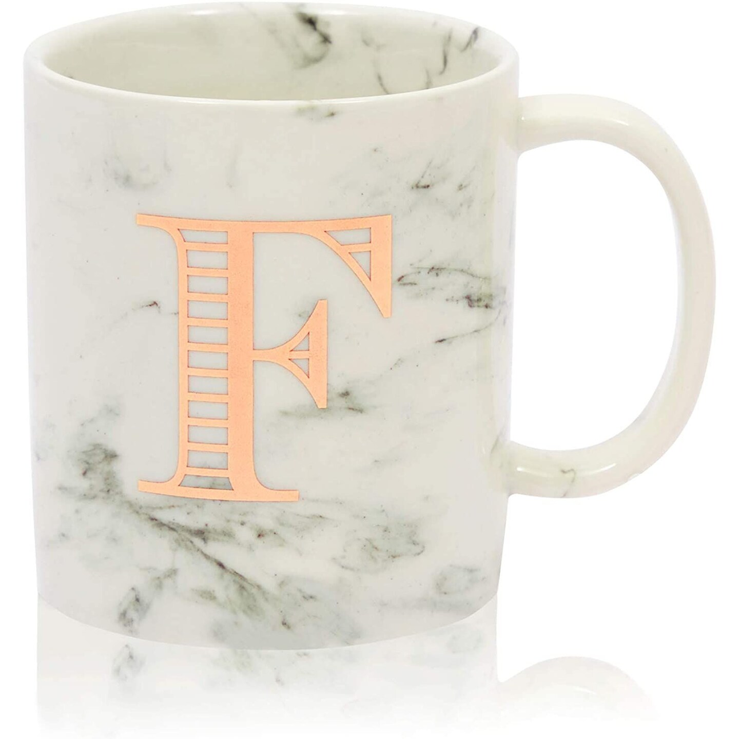 Rose Gold Letter F Monogram Mug, White Marble Ceramic Coffee Cup (11 oz ...