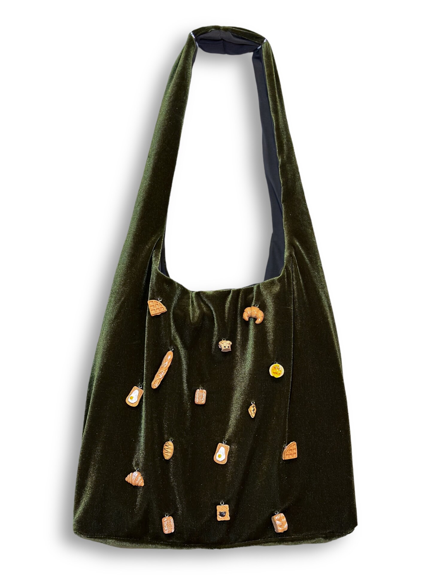 Handmade Dark Green Velvet Bread Pastry Charms Shoulder Medium Size ...