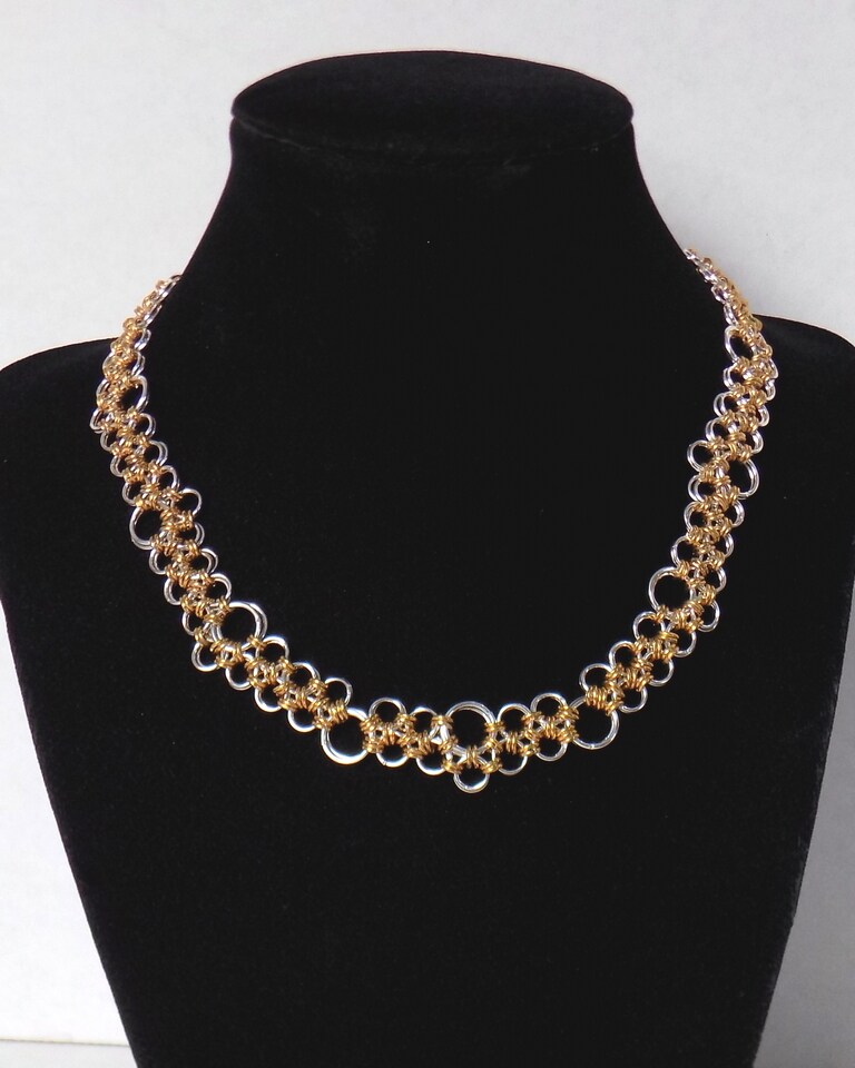 Japanese Lace Chainmaille Choker necklace, silver and gold Handmade by ...