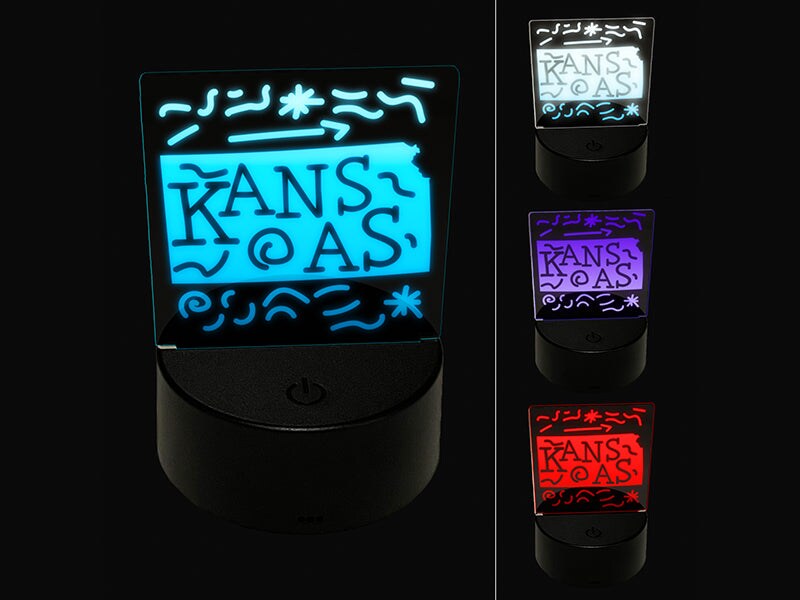 Kansas State with Text Swirls 3D Illusion LED Night Light Sign ...
