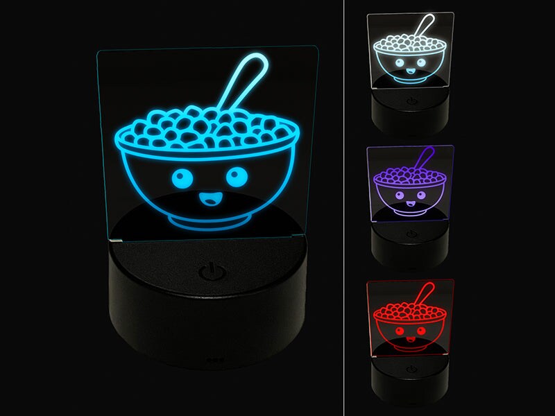 Kawaii Cute Bowl of Cereal 3D Illusion LED Night Light Sign Nightstand ...